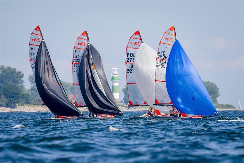 Close racing in the 29er class on the last day of Kiel Week