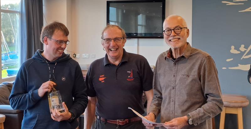 Staunton Harold Comet Open prize giving: Winner Ben Palmer, Steve Boud of SHSC and Nigel Fern of ...