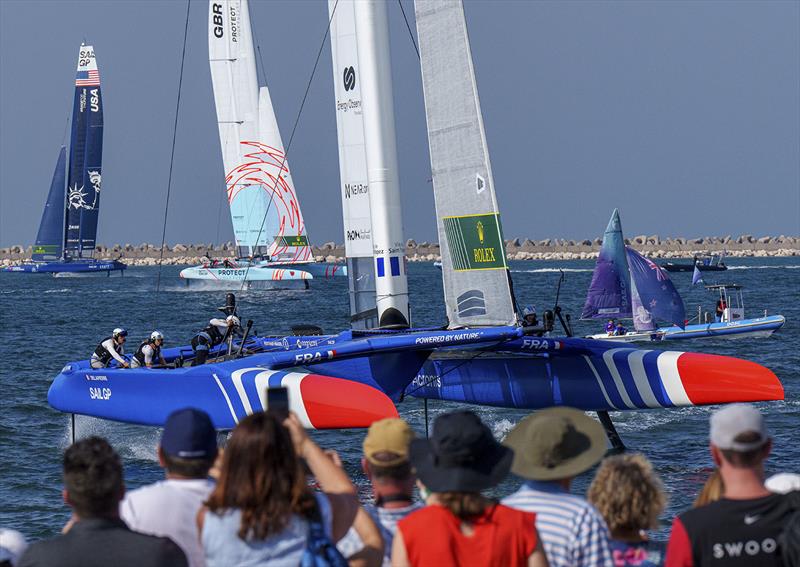 France SailGP Team helmed by Quentin Delapierre in action as spectators ...
