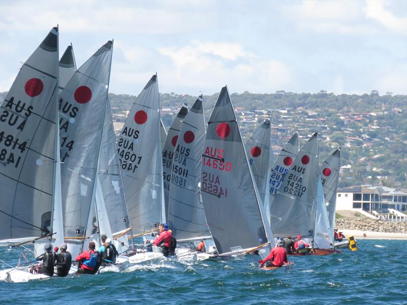 Tight starting line during the Australian Fireball Championships