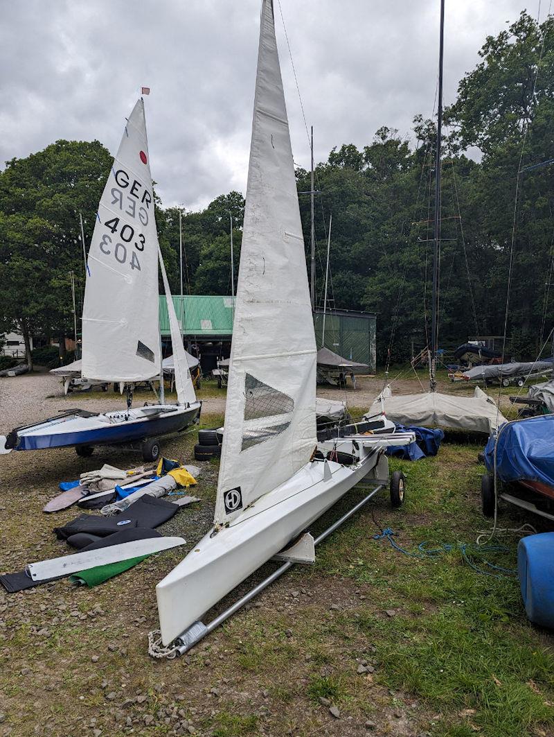 Fleet rigging during the International Canoe Nationals at Loch Lomond