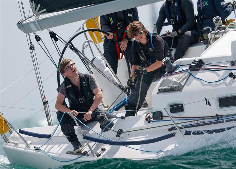 Jukebox J109 crew working hard upwind during the 2023 Round the Island Race