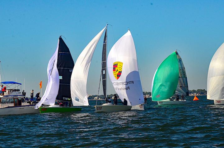 Zane Yoder (009) nips Josh Deupree (030) at the finish Day 1 Melges 24 ...