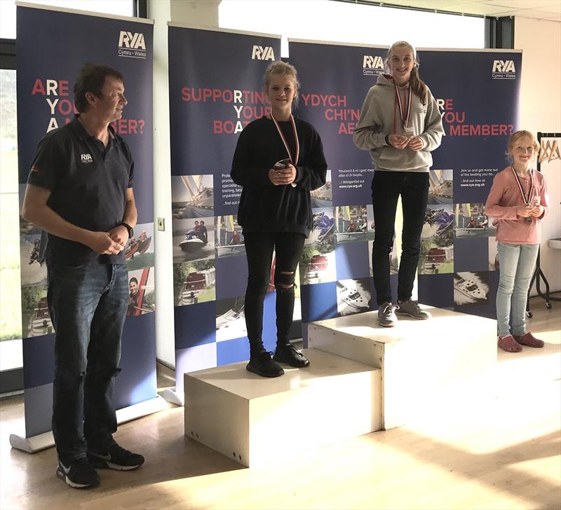 Optimist girls podium during the RYA Welsh Zone Championships