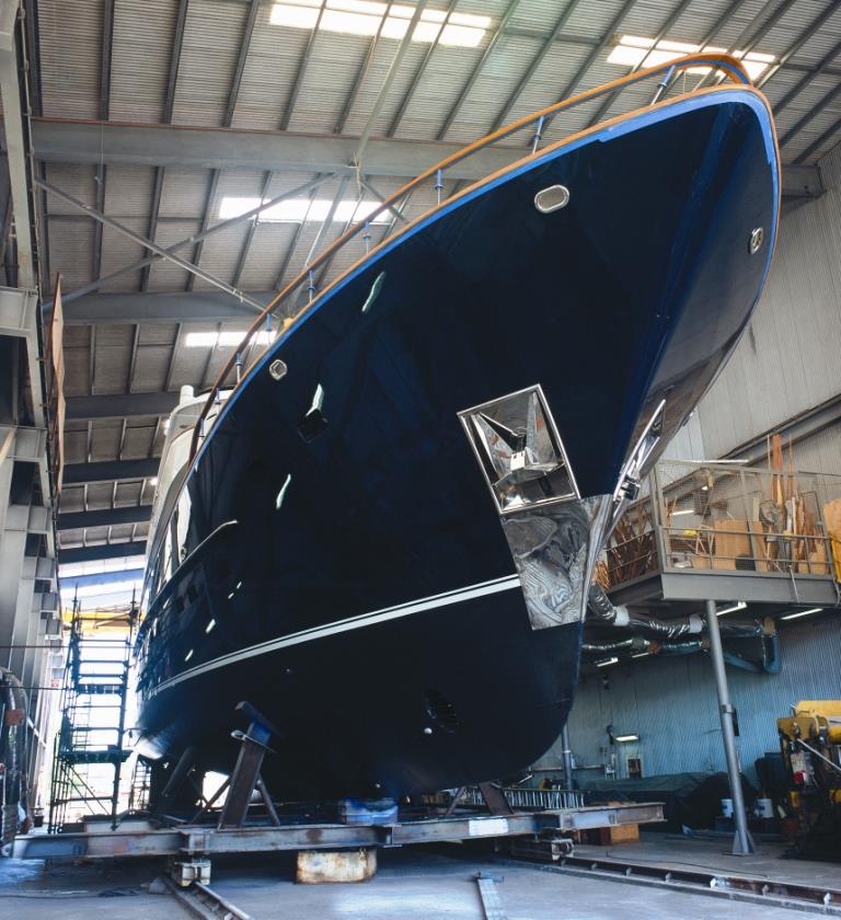 Superyacht getting refit work done in the sheds at the Portsmith Marine ...