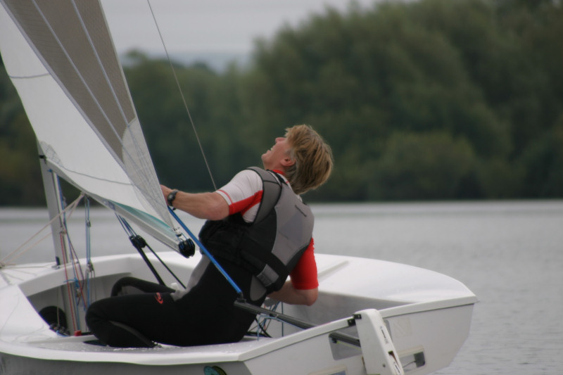 Jon Clarke concentrating on his sail during the Frampton on Severn Solo ...