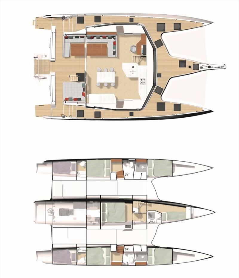 Neel 52 sea deck view - Either 4 lower cabins (3 options are ...